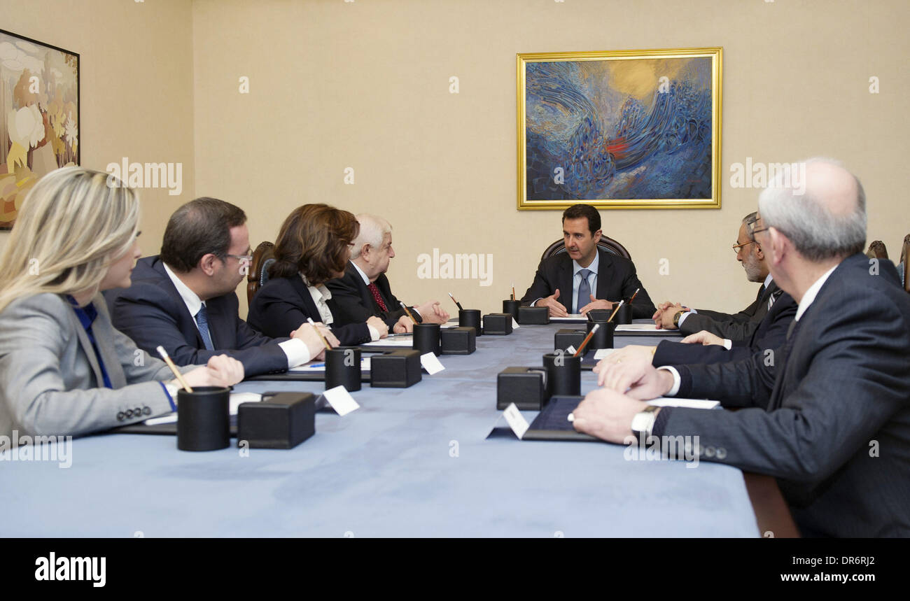 Damascus, Damascus. 21st Jan, 2014. Syrian President Bashar al-Assad (C ...