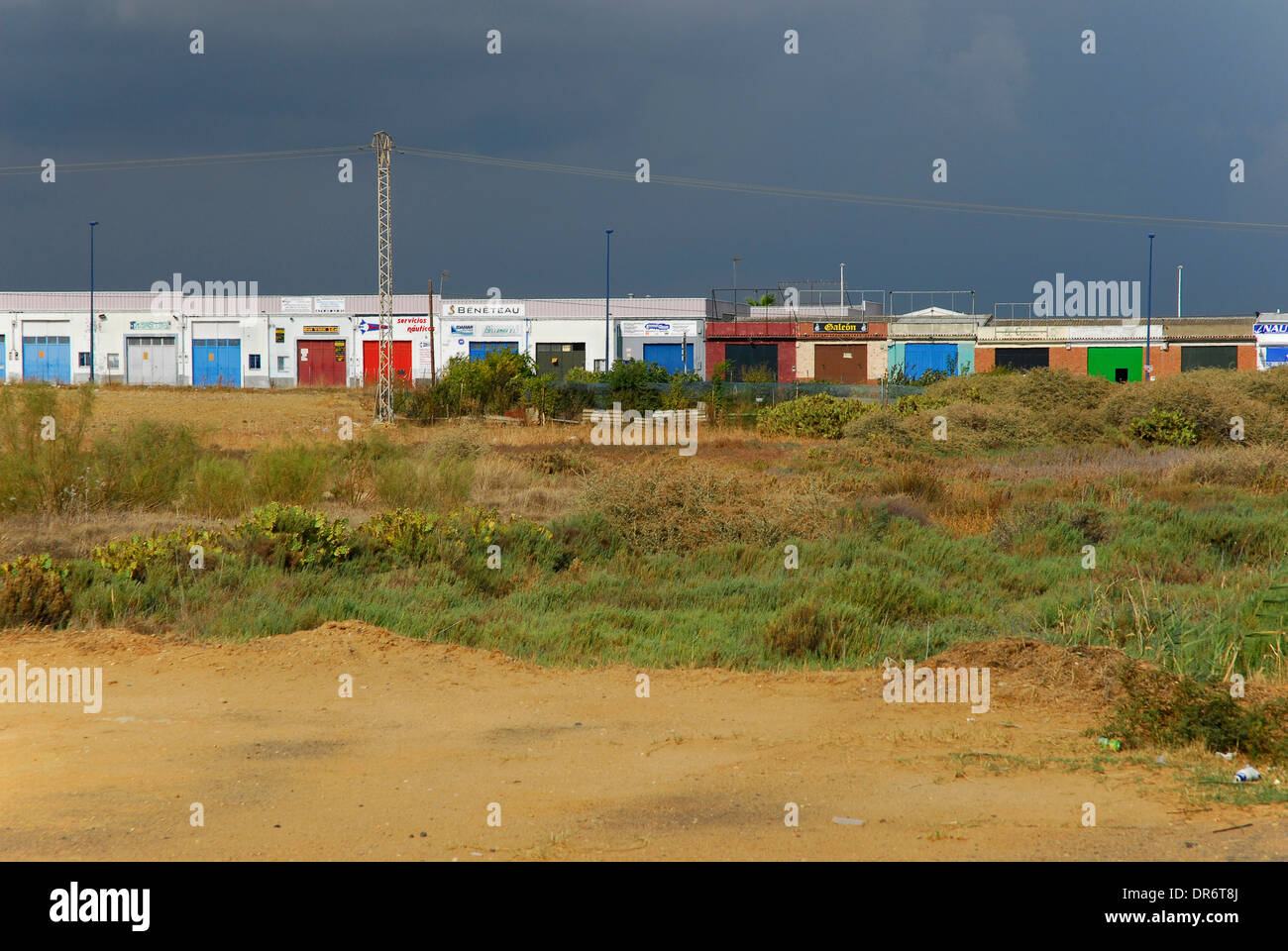 Spain, Andalucia, Huelva, Costa de la Luz, Lepe, dark clouds over the ...