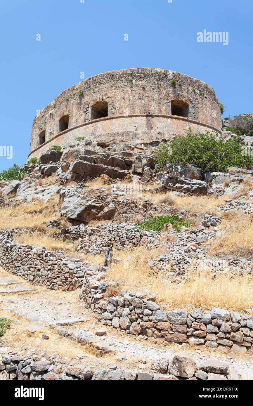 Main building in the leper colony ruins of Spinalonga in Crete Island ...