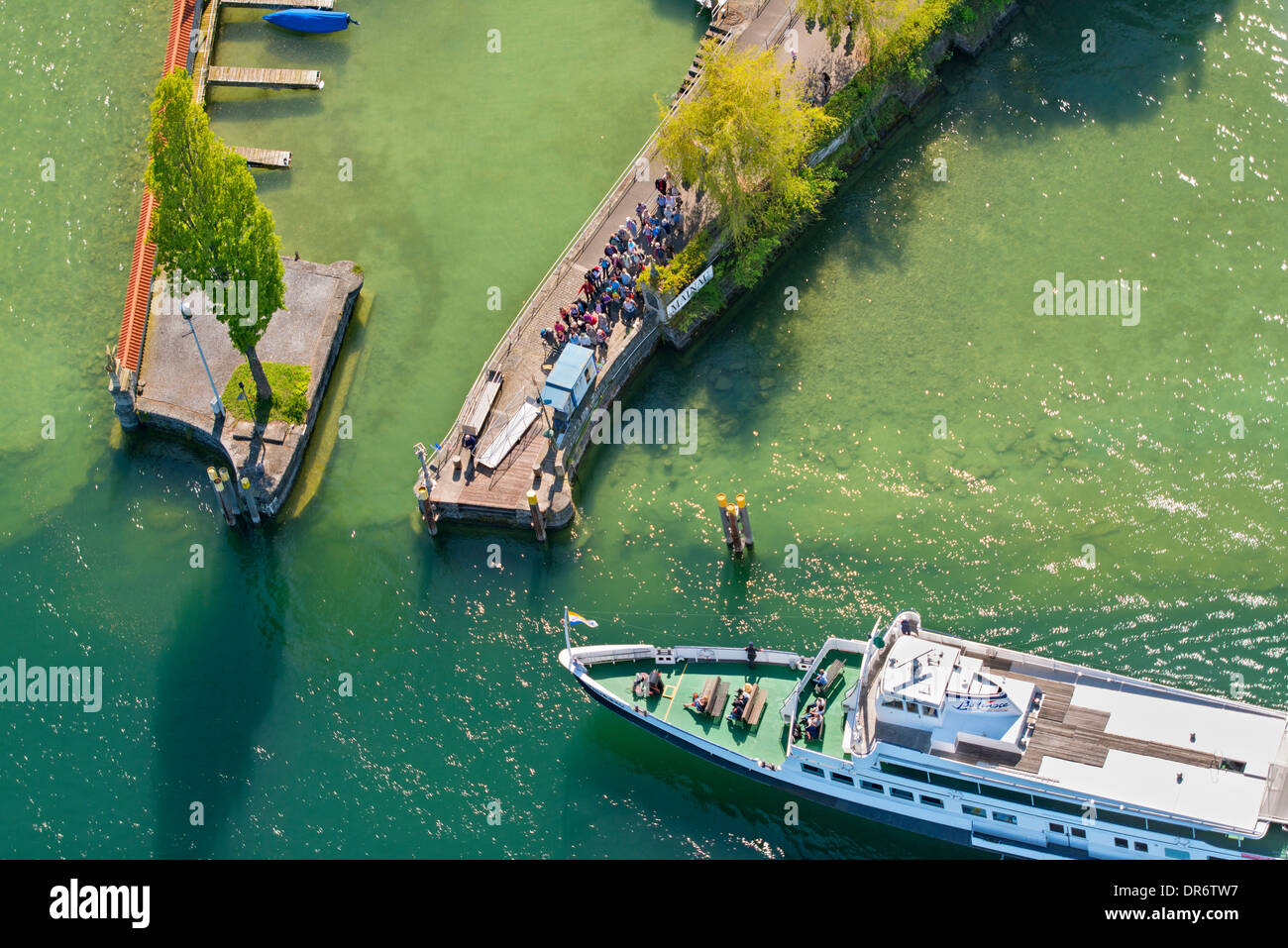 Germany, Baden-Wurttemberg, Mainau Island, Aerial view of ship at ...