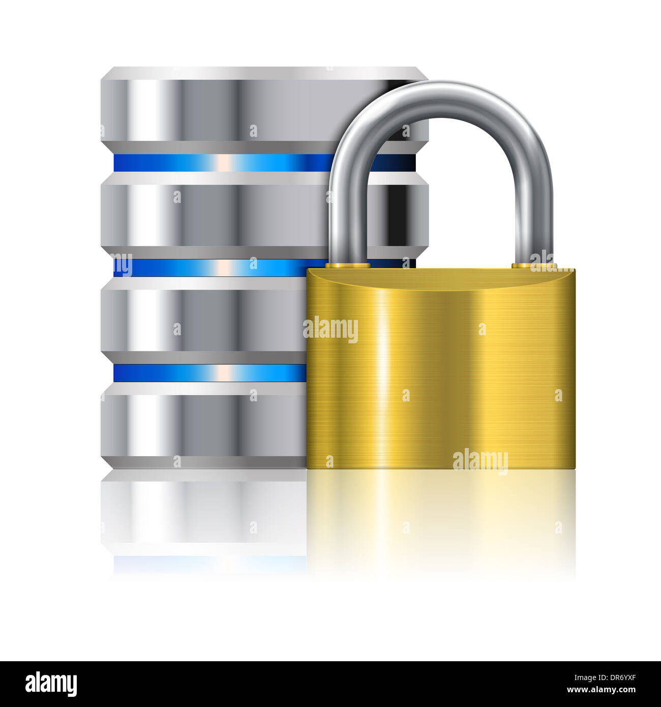 Security Concept - Padlock Protects Database and Hard Disk Icon ...