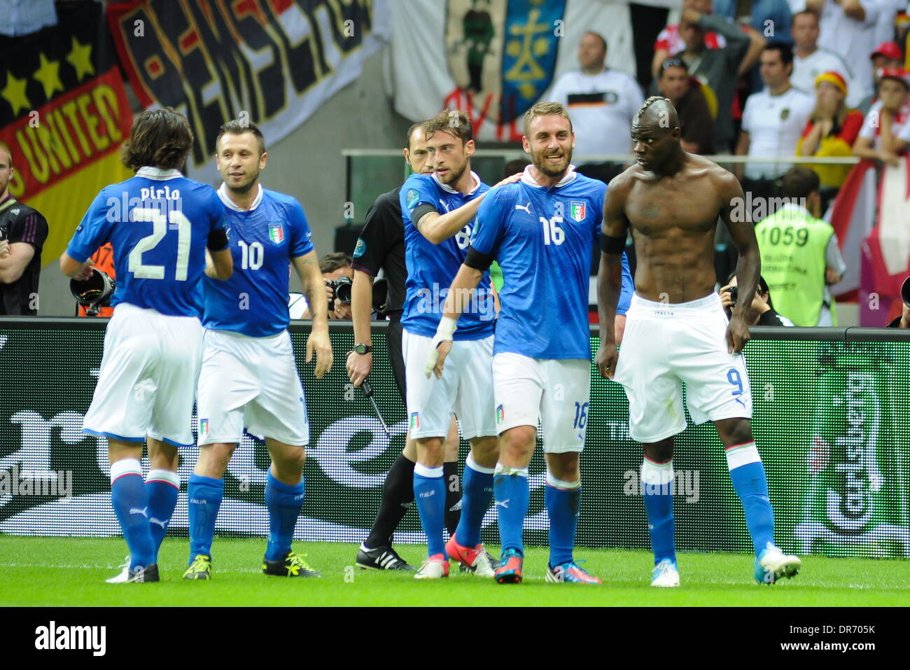 Mario Balotelli of Italy celebrating with his teammates after scoring ...
