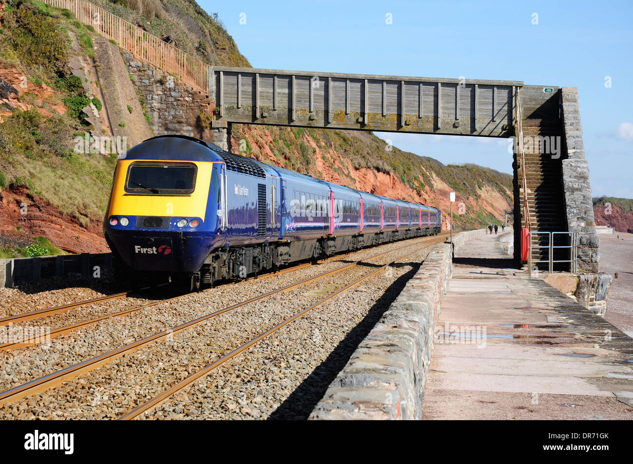 First Great Western class 43 HST by the coastal sea wall near Dawlish ...