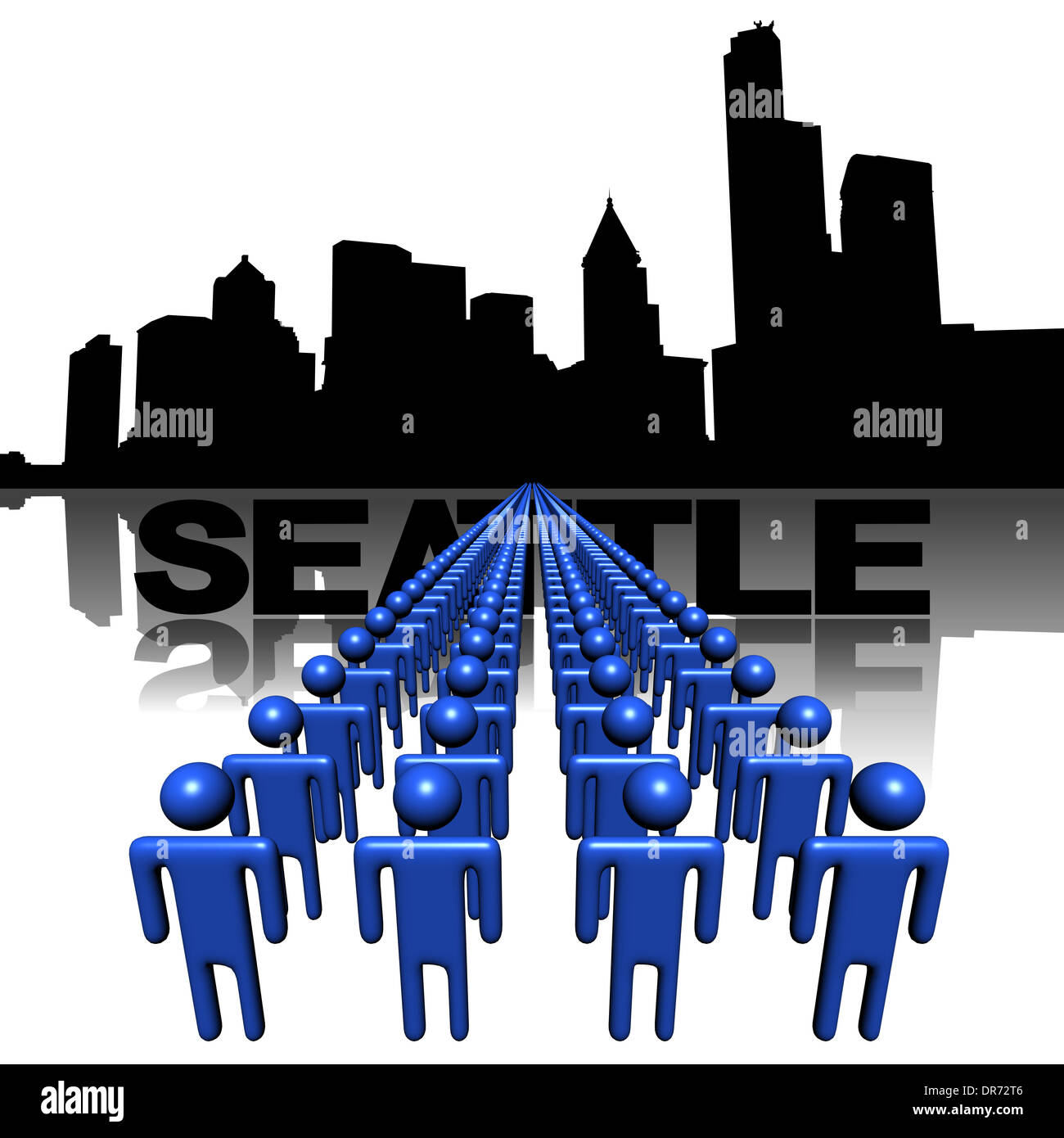 Lines of people with Seattle skyline illustration Stock Photo - Alamy