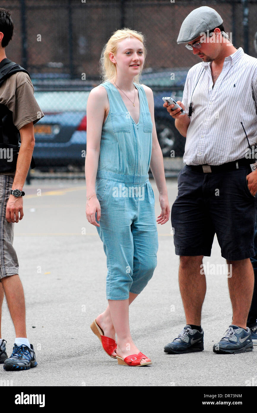 Dakota Fanning on the set of her new film 'Very Good Girls' shooting on ...