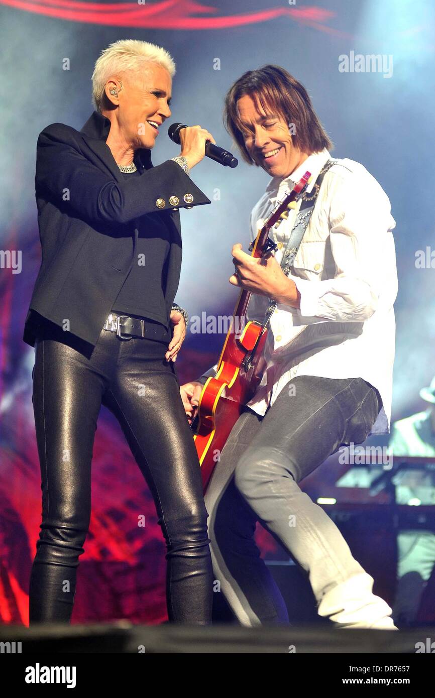 Marie Fredriksson and Per Gessle of Roxette performs live at the 02 ...