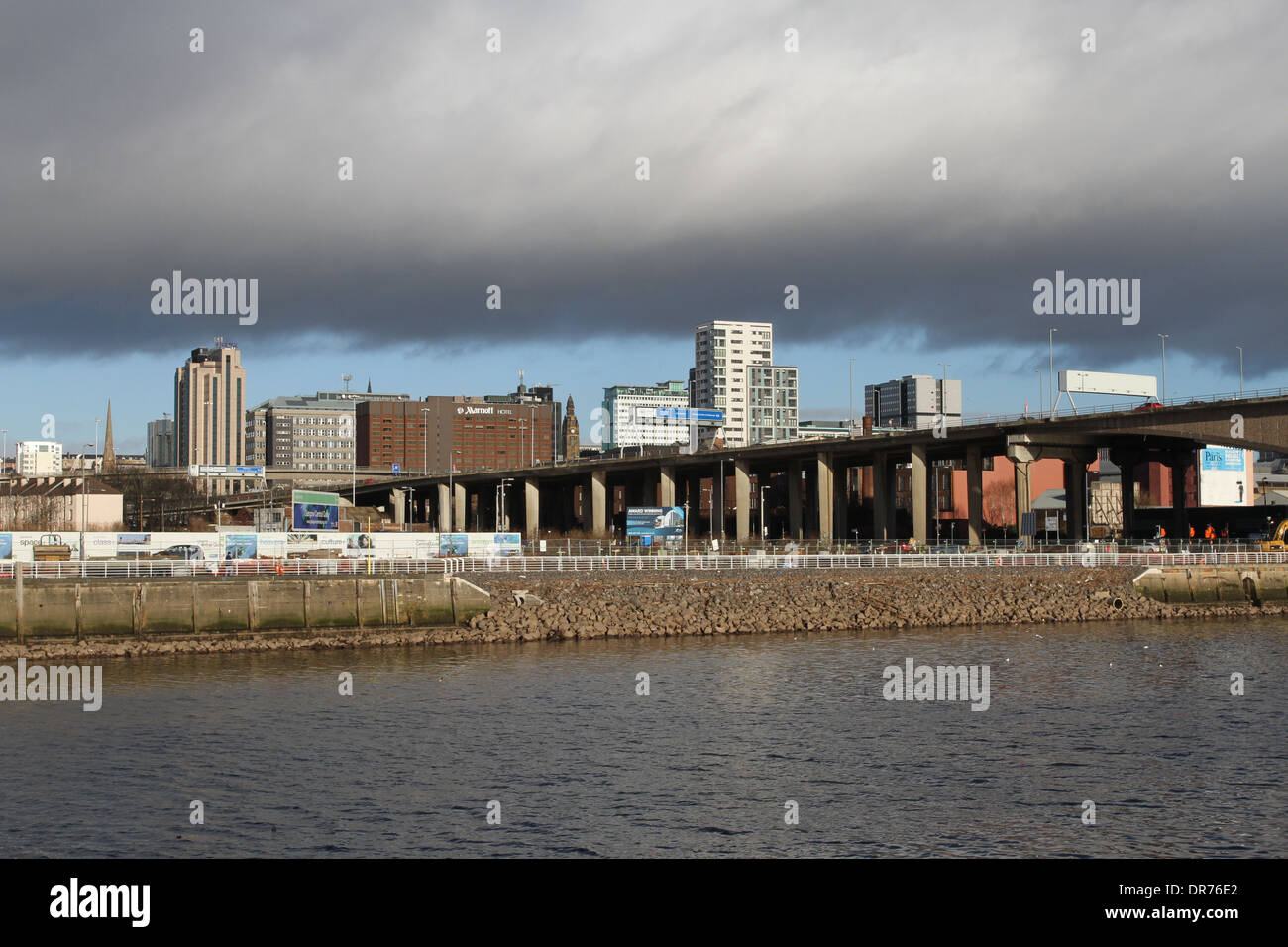 Kingston Bridge M8 across River Clyde Glasgow Scotland January 2014 ...