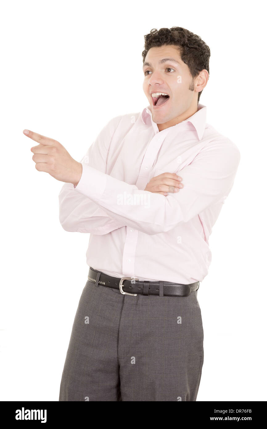Hispanic business man pointing at something Stock Photo - Alamy