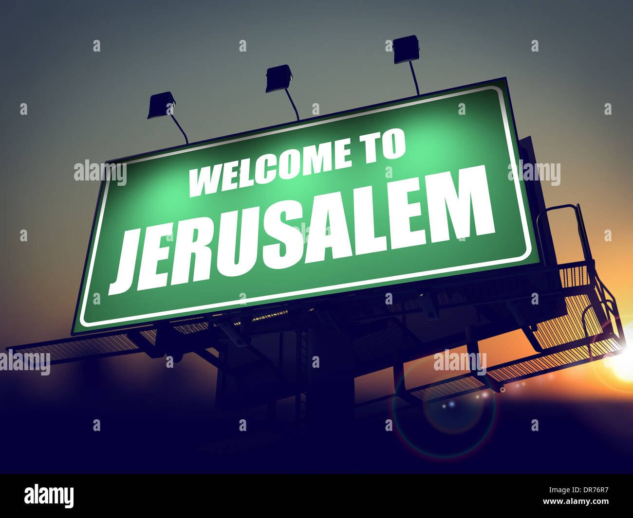 Billboard Welcome to Jerusalem at Sunrise Stock Photo - Alamy