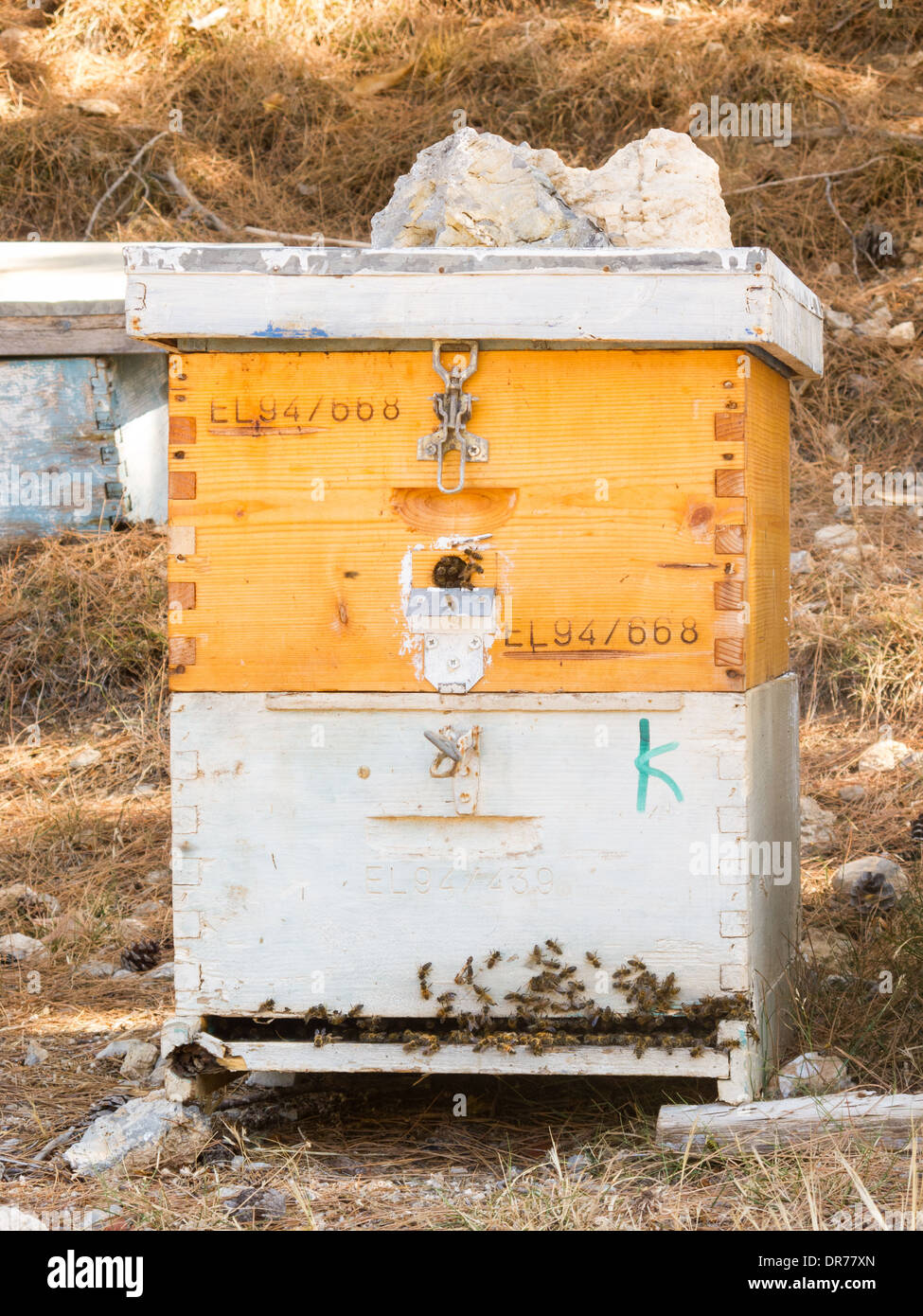 Wooden man made honey boxes in the mountains of Crete Island, Greece ...