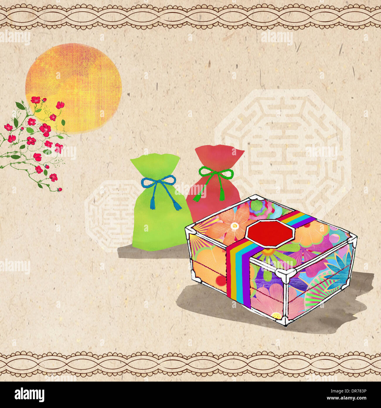 illustration of Korean Chuseok featuring traditional makeup box Stock ...