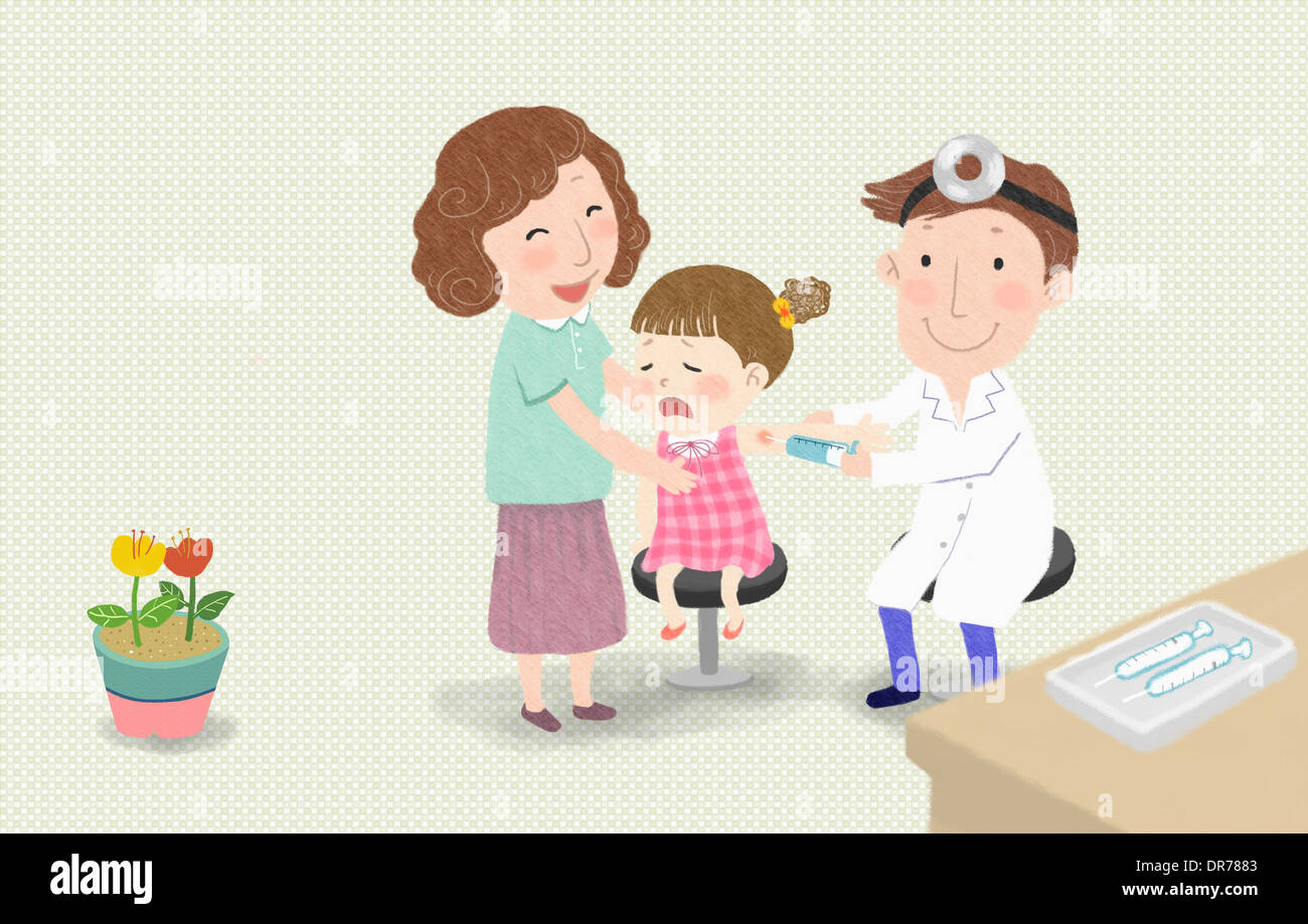 illustration of a daughter and mother seeing doctor Stock Photo - Alamy