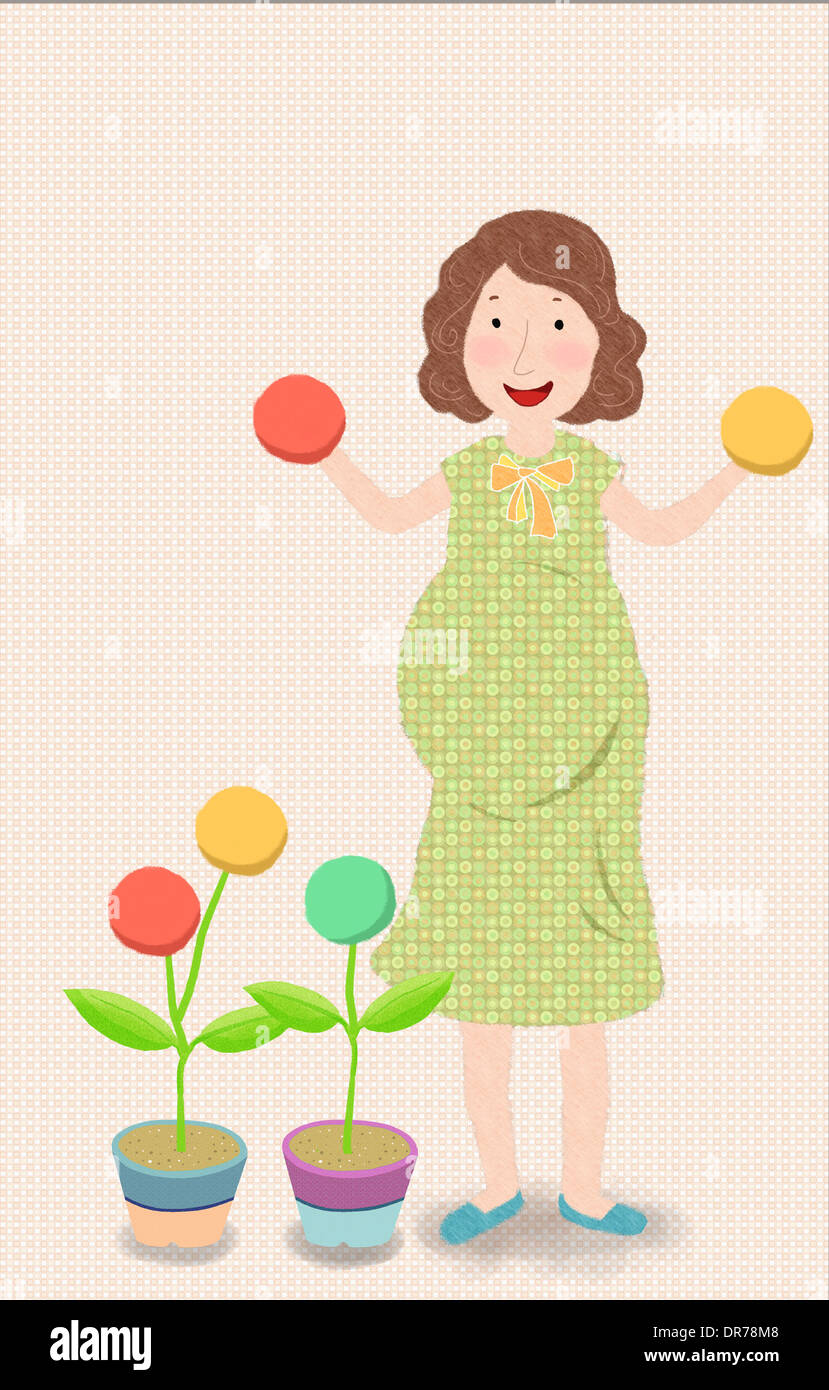 illustration of a pregnant woman with flowers Stock Photo - Alamy