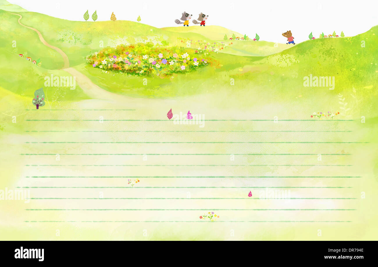illustration of letter template with a nature scene as background Stock ...