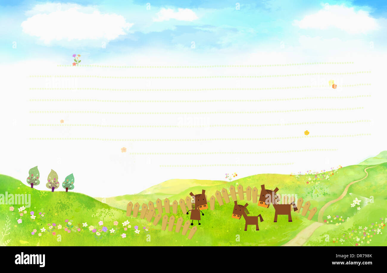 illustration of letter template with a nature scene as background Stock ...