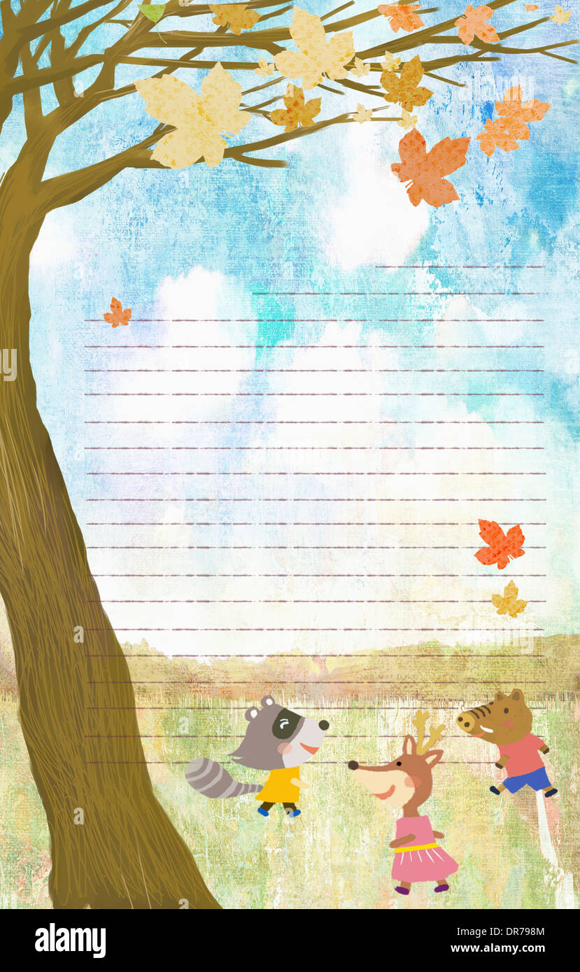 illustration of letter template with autumn background Stock Photo - Alamy