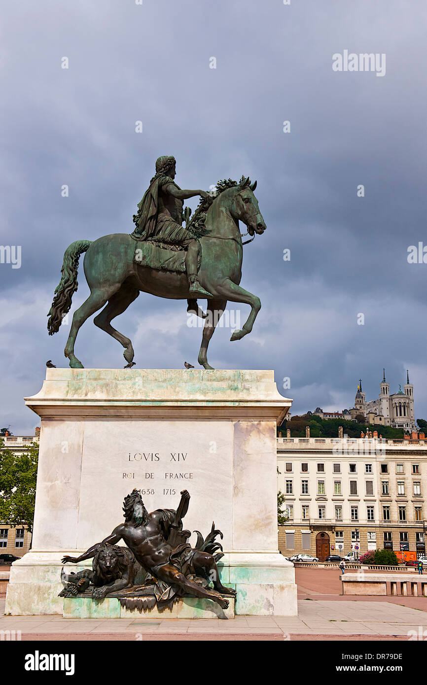 Statue of Louis 14th at Bellecour square in Lyon, France Stock Photo ...