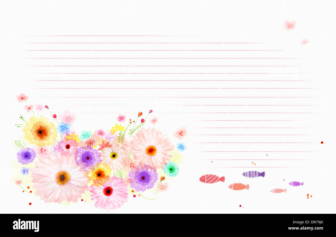 illustration of letter template with colorful flowers Stock Photo - Alamy