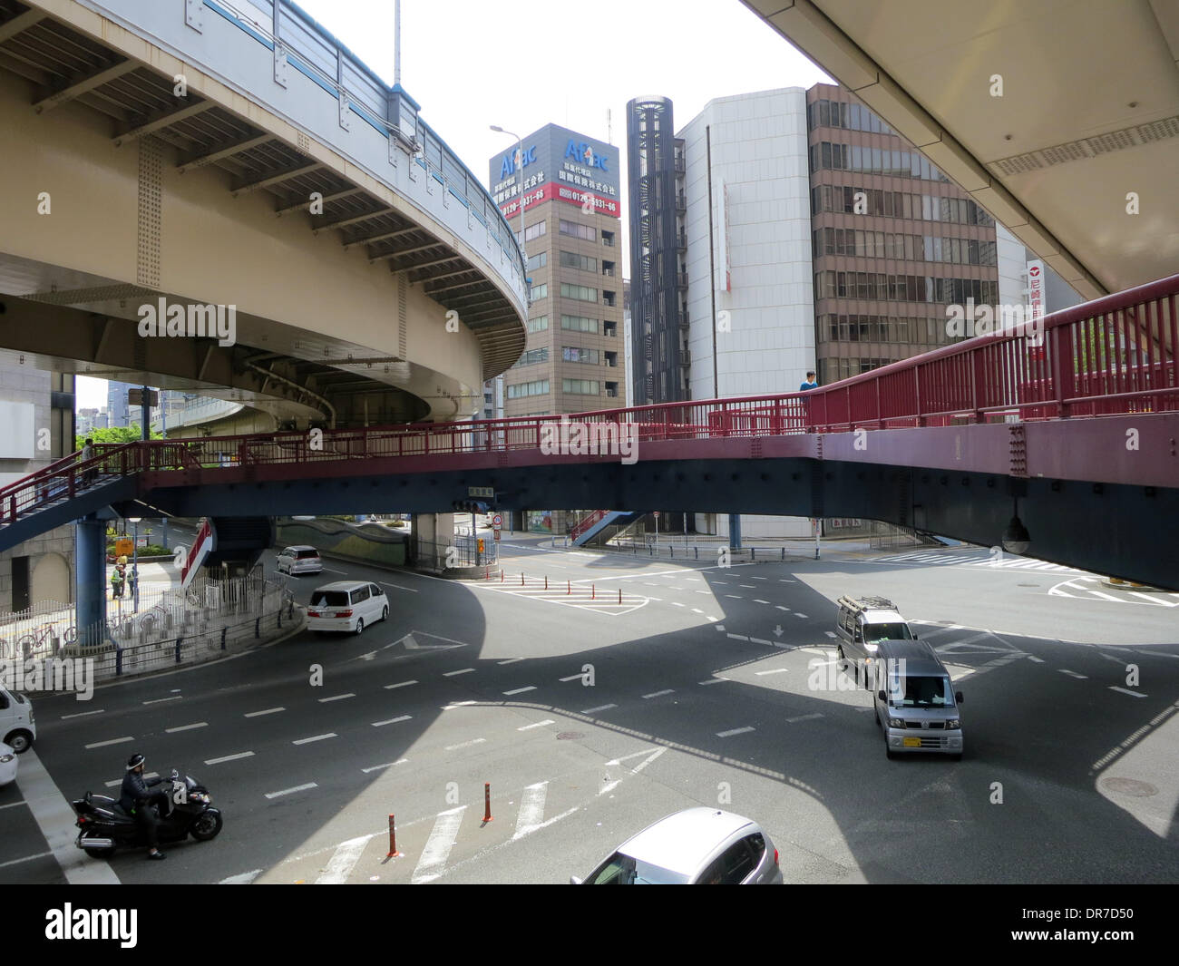 downtown Osaka, Japan. 20th April, 2013. A road intersection with ...