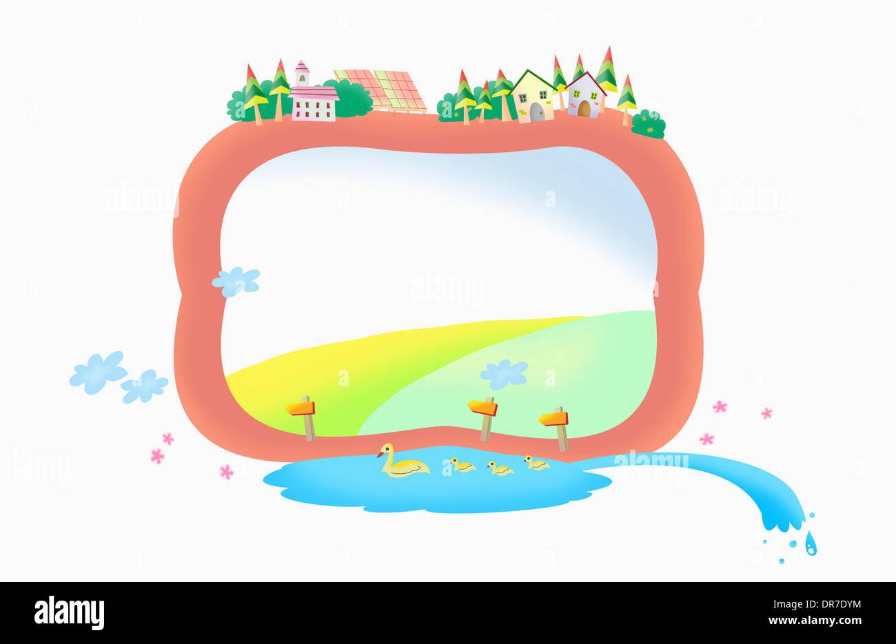 illustration of green city around a shape of square Stock Photo - Alamy