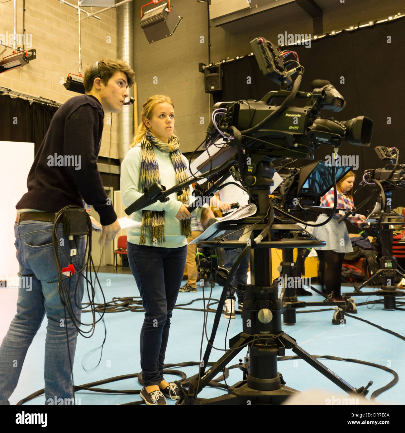 Television media studies students in the studio producing a 'live ...