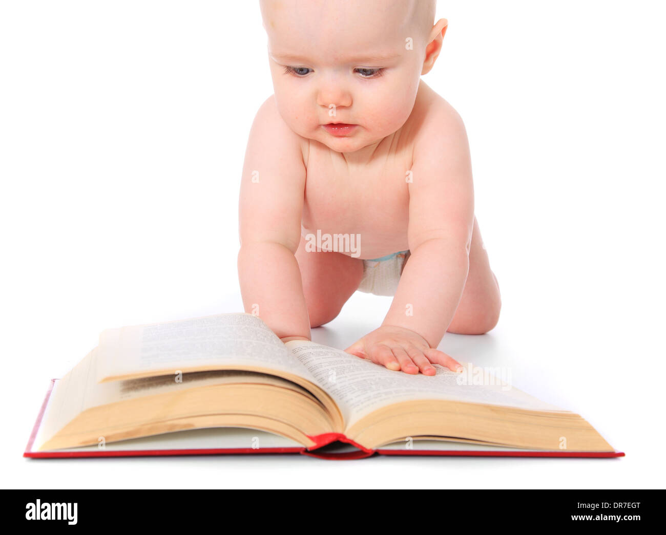 Baby playing with book. All on white background Stock Photo - Alamy