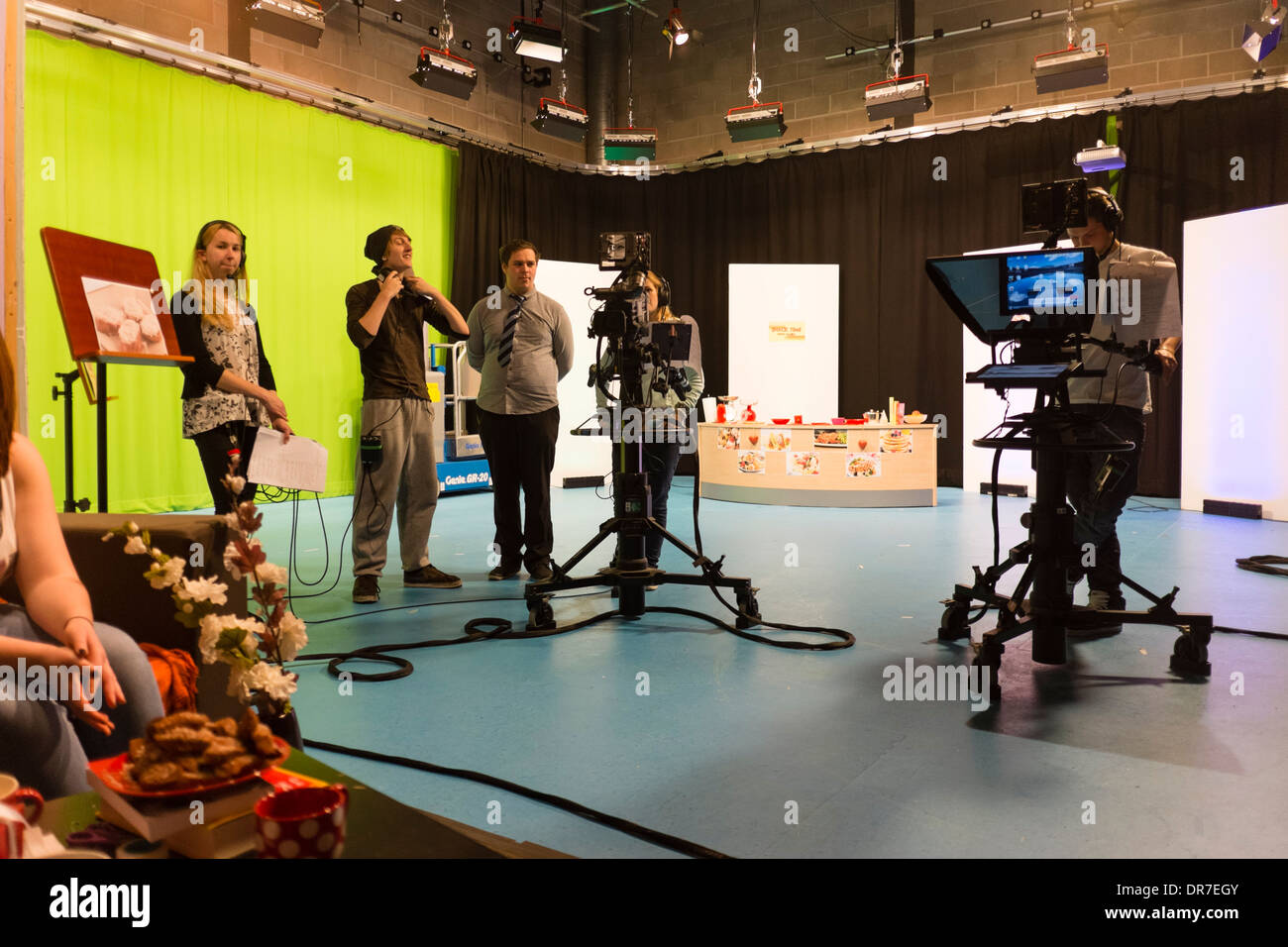 Television media studies students in the studio producing a 'live ...