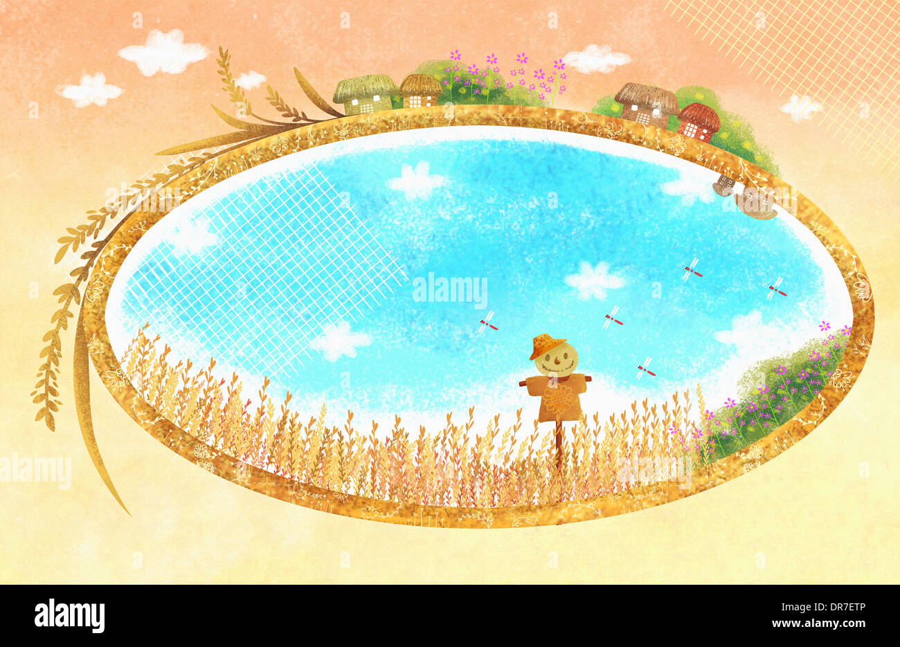 illustration of autumn inside a shape of a oval Stock Photo - Alamy