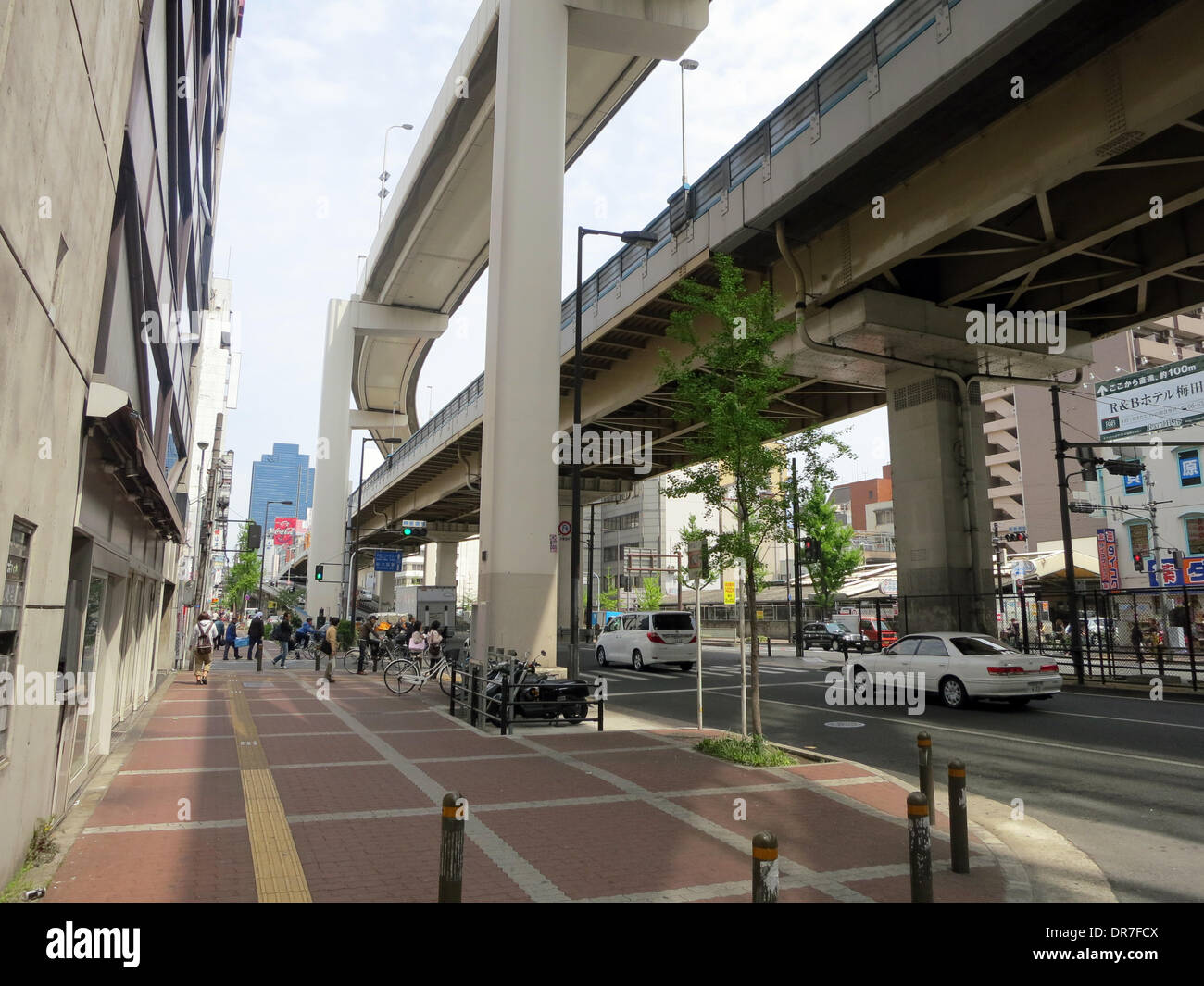 A multi-level bridge leads through Osaka, Japan, 20 April 2013. The ...