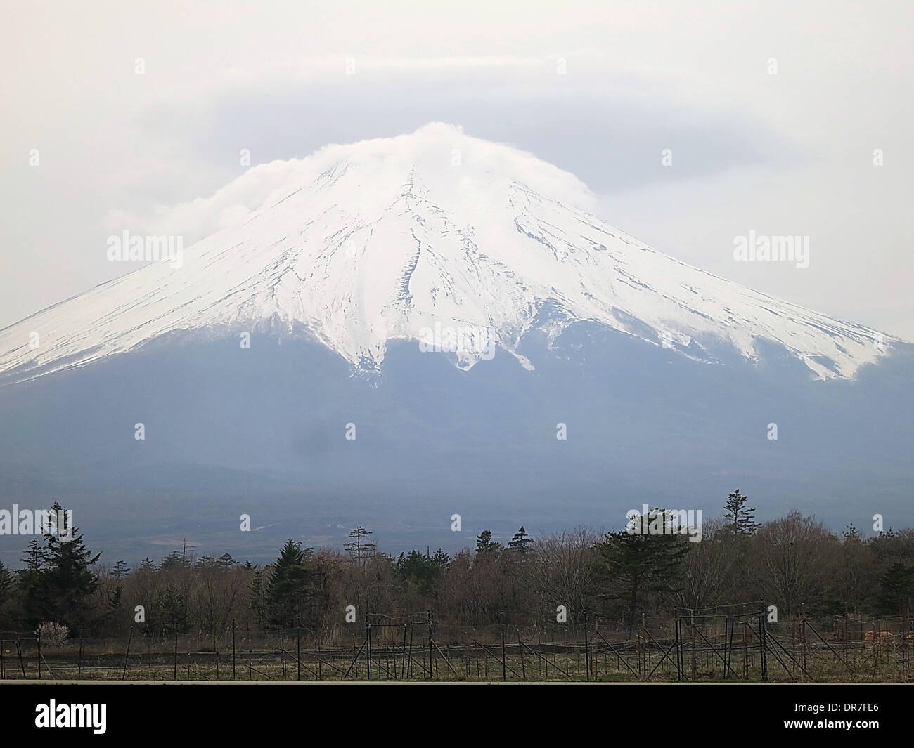 View of the snow-covered Mount Fuji on Honshu Island, Japan, 17 April ...