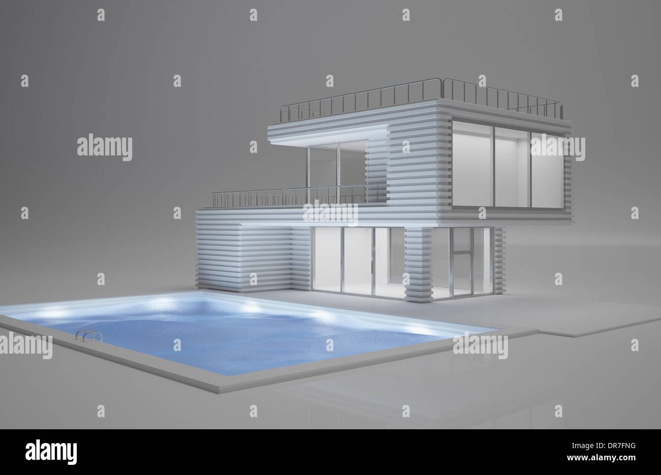 graphic of a 3d house with a pool Stock Photo - Alamy