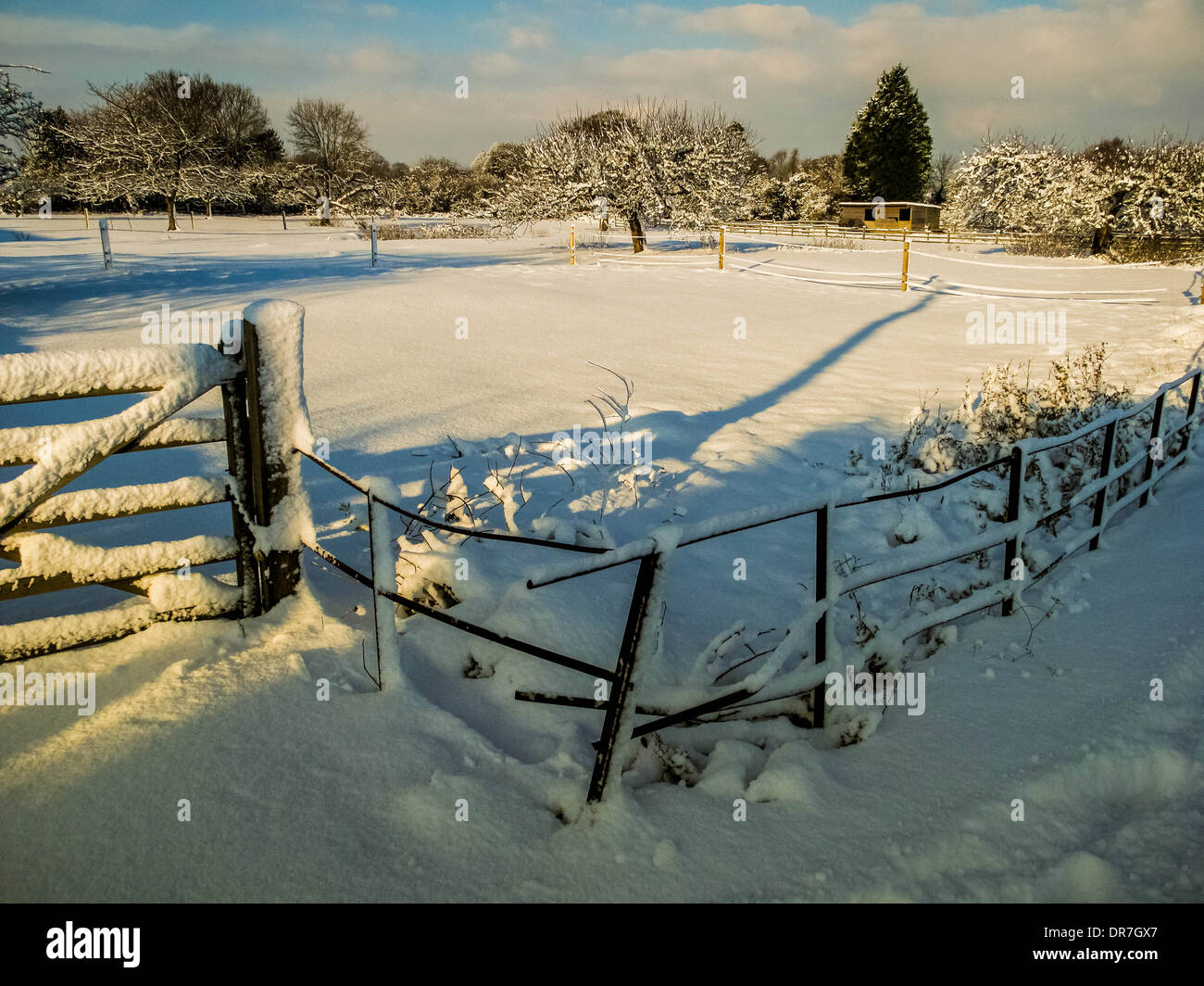 Snow covered Kent country landscape in UK Stock Photo - Alamy