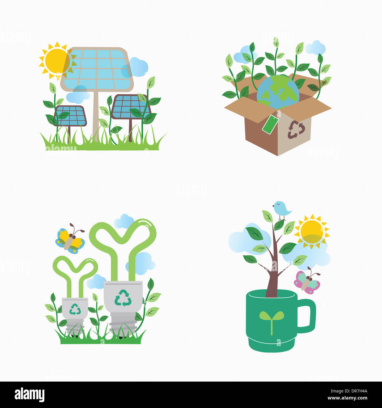 illustration icon set representing renewable energy Stock Photo - Alamy