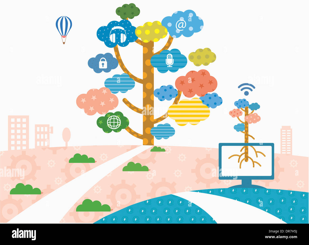 illustration of a tree with icons Stock Photo - Alamy