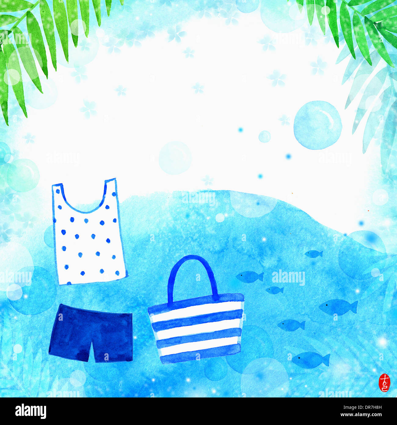 illustration memo template of summer theme Stock Photo - Alamy