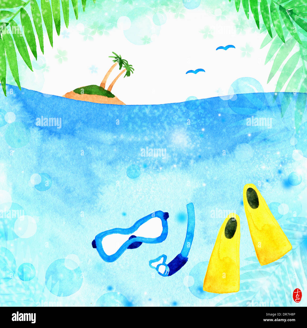 illustration memo template of under the sea theme Stock Photo - Alamy