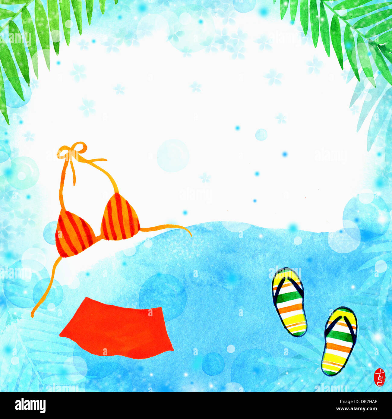 illustration memo template of summer holidays theme Stock Photo - Alamy