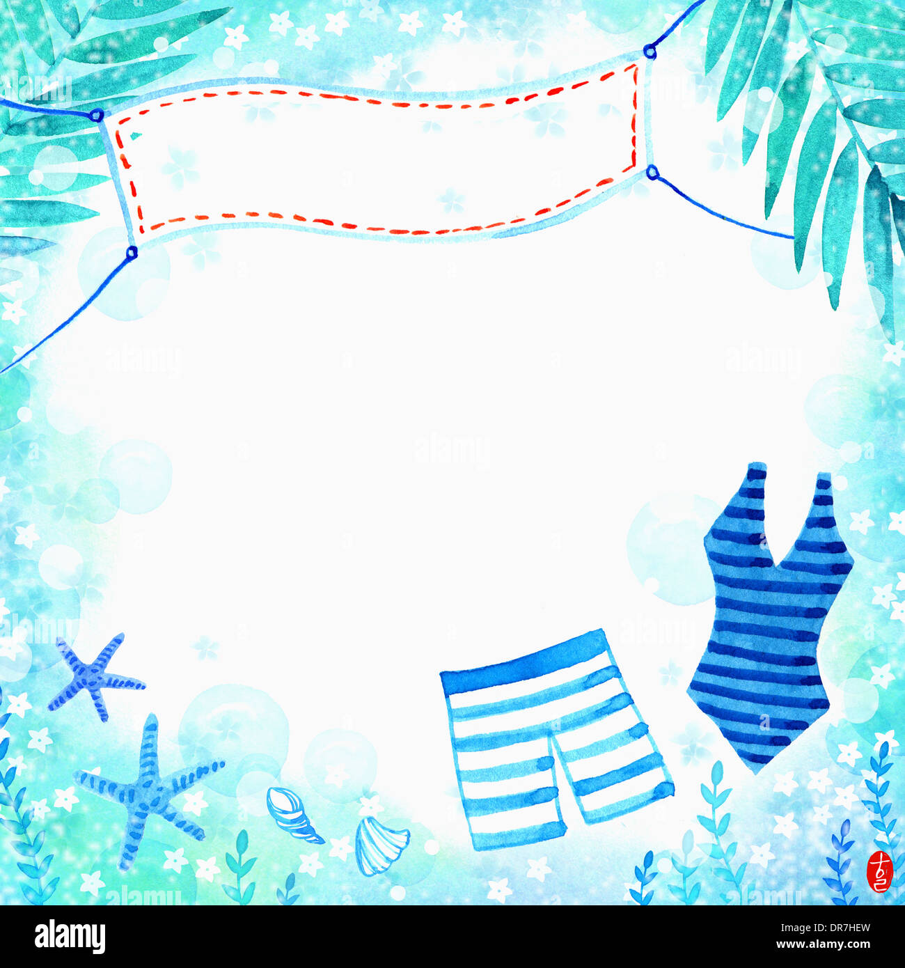 illustration memo template of summer holidays theme Stock Photo - Alamy
