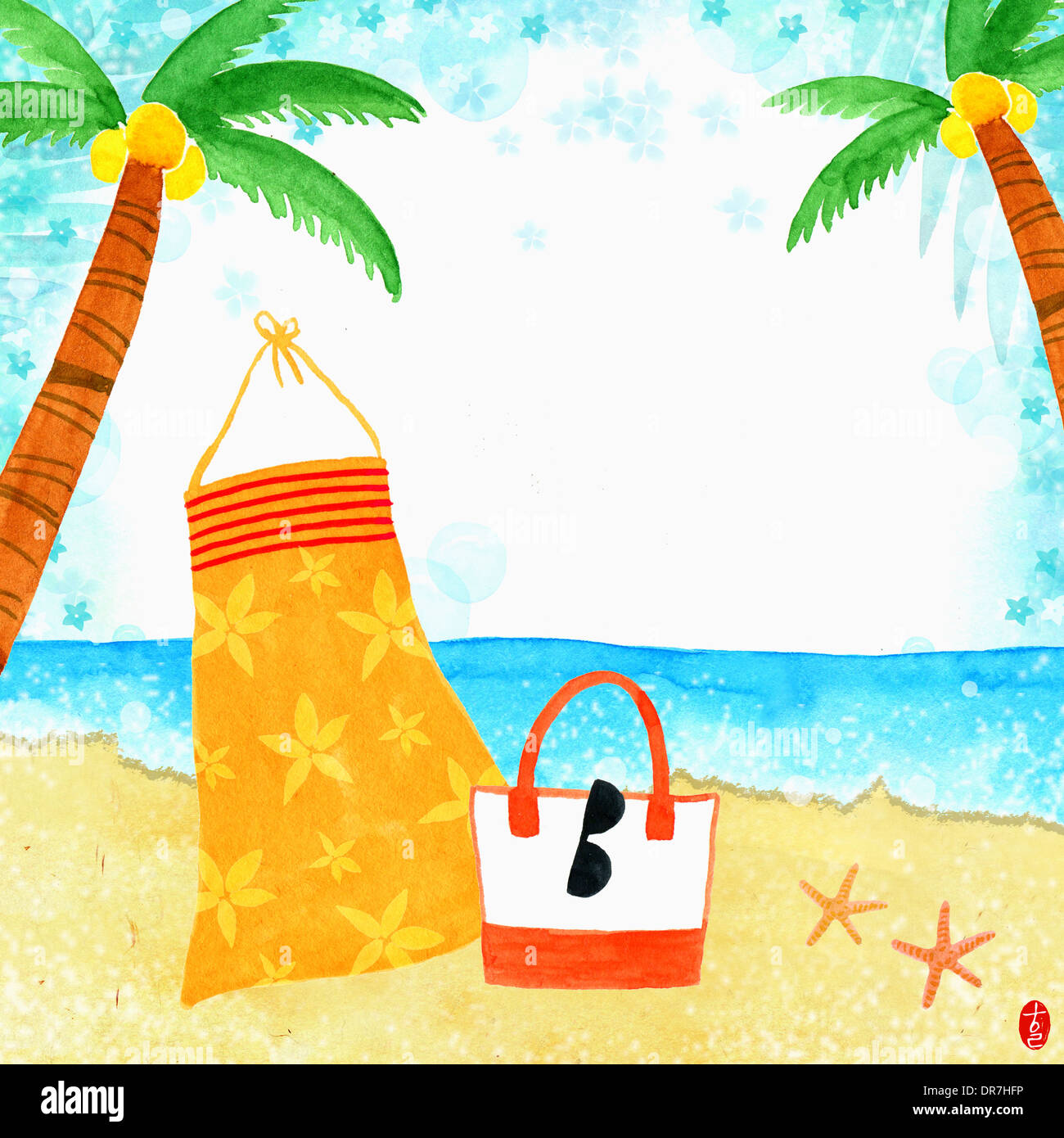 illustration memo template of summer holidays theme Stock Photo - Alamy