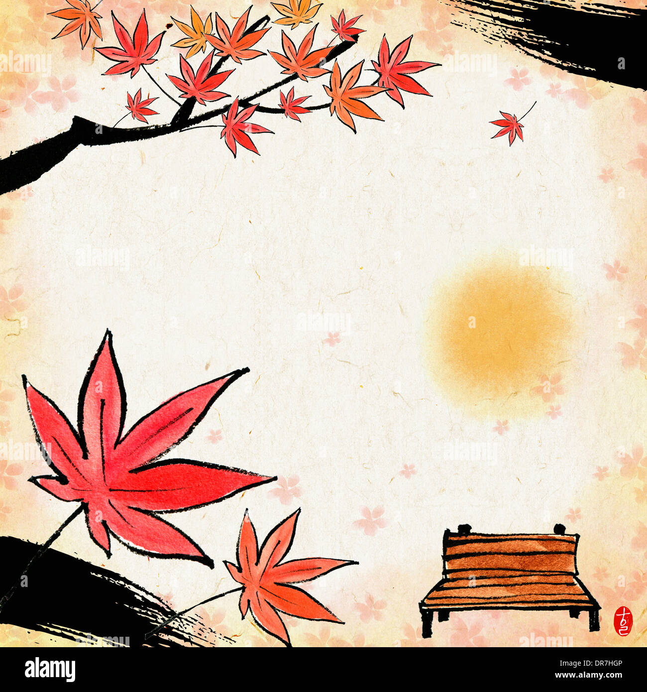 illustration memo template of Chuseok featuring maple tree Stock Photo ...