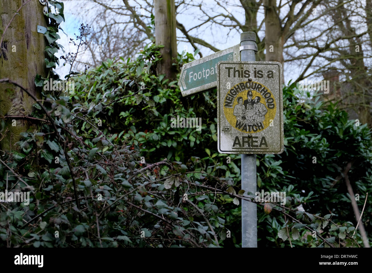 Dirty Neighbourhood Watch Area sign Stock Photo - Alamy