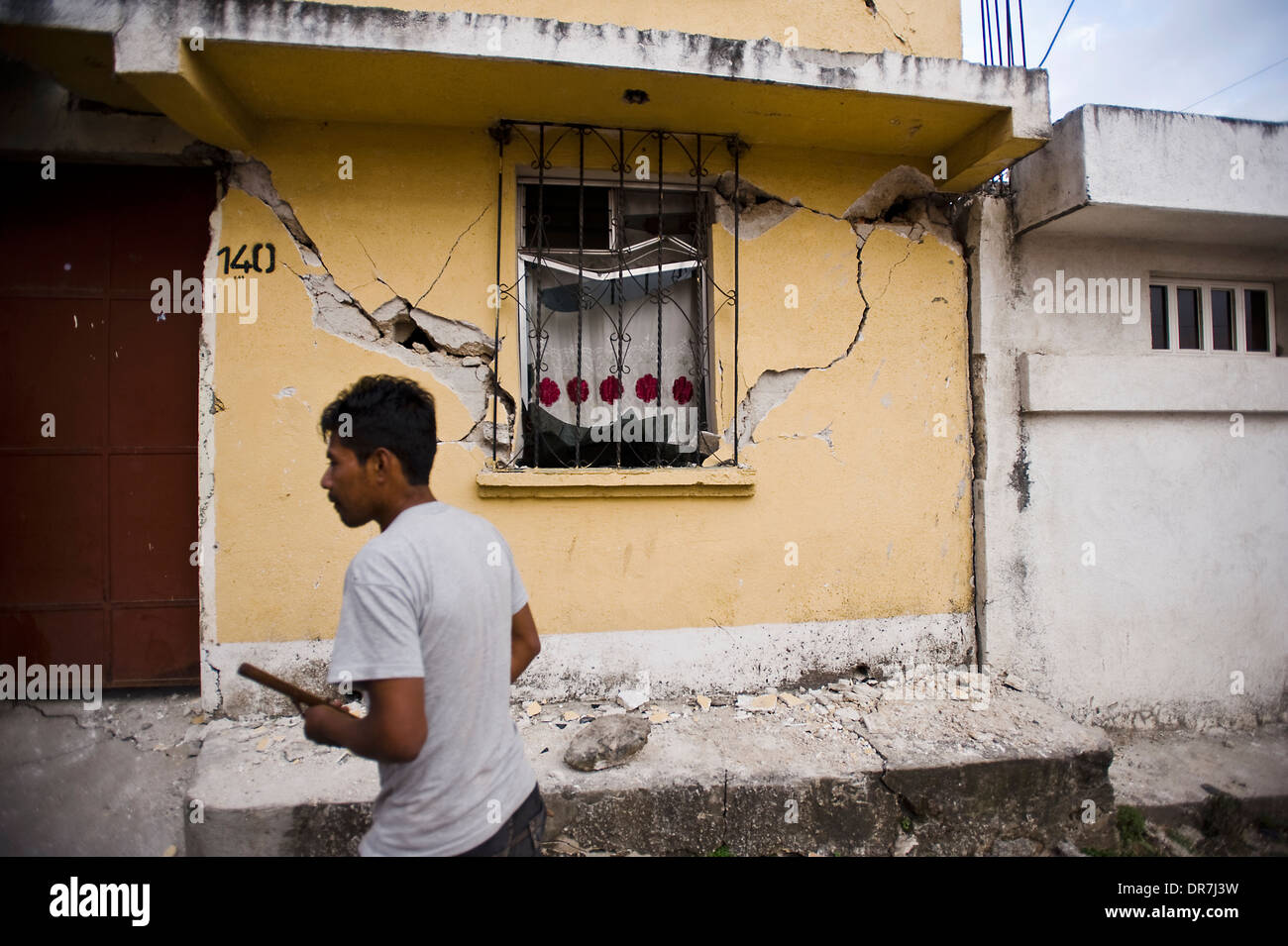 The house in San Jose El Recreo, San Marcos, damaged by a 7.4 ...
