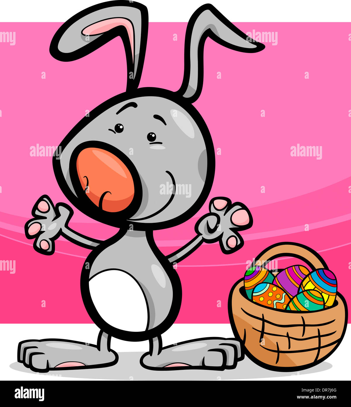Cartoon Illustration of Cute Easter Bunny with Basket full of Paschal ...