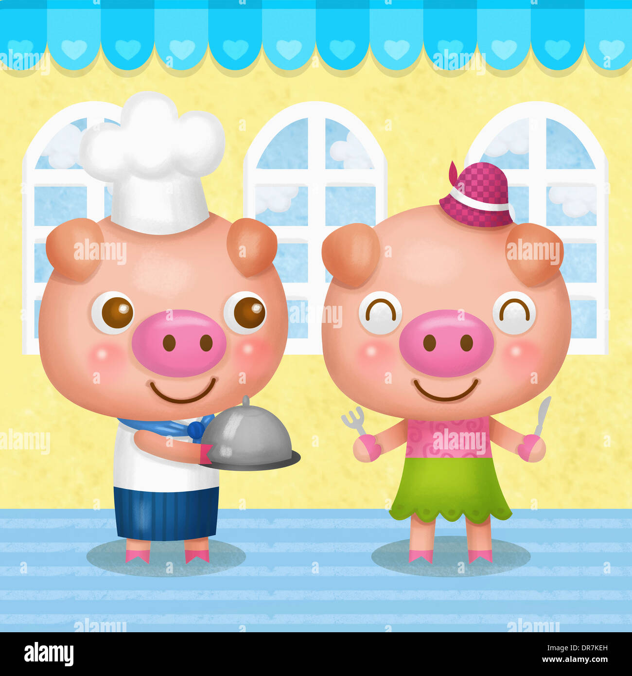 illustration of pigs cooking Stock Photo - Alamy