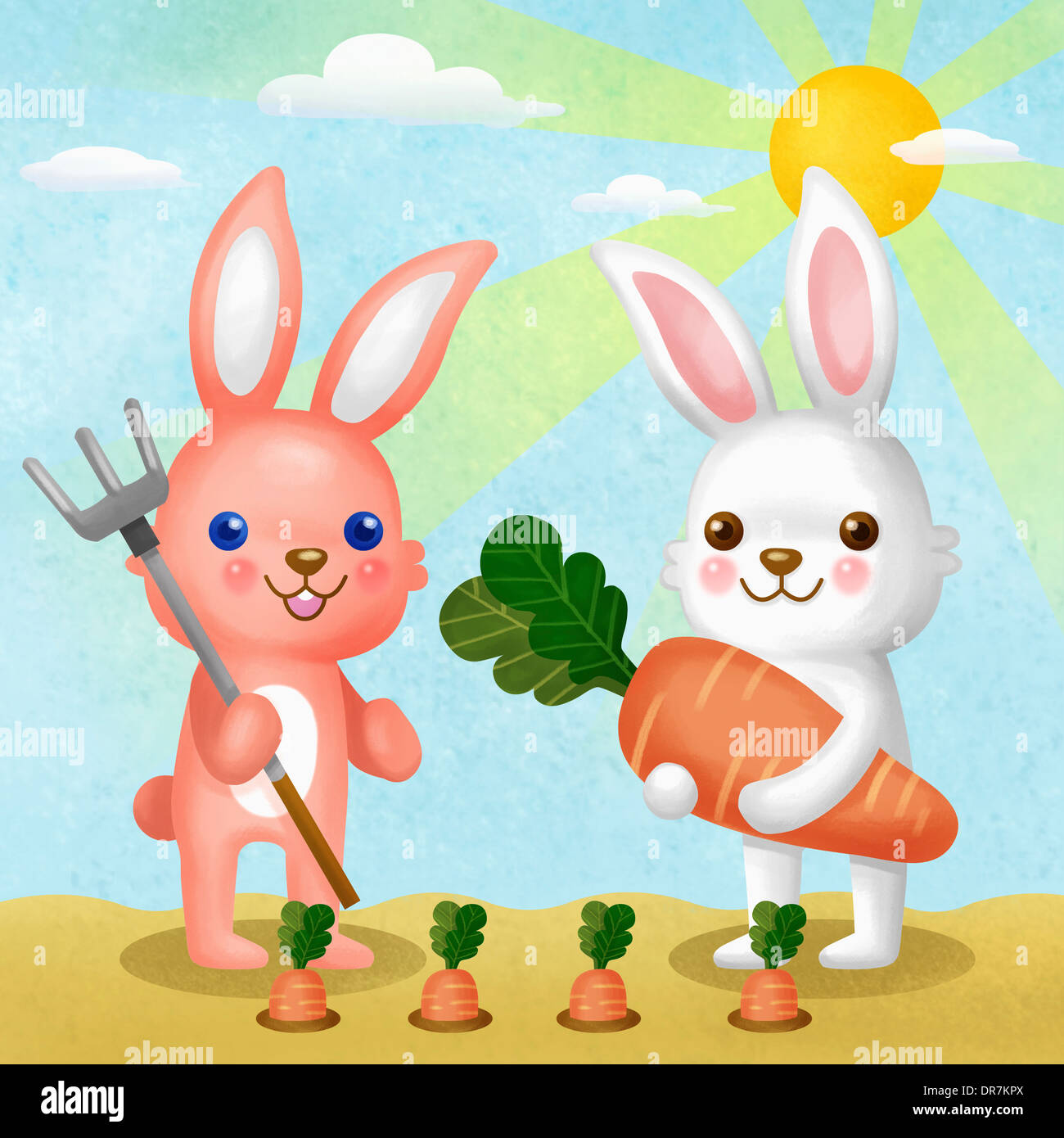 illustration of rabbits with carrot Stock Photo - Alamy