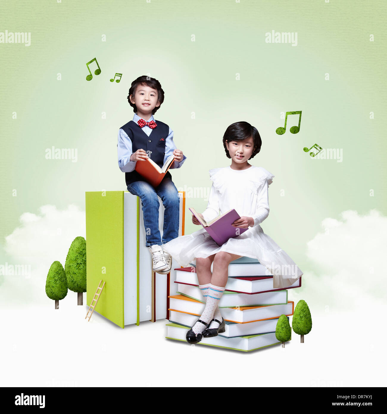 Two kids pile books hi-res stock photography and images - Alamy
