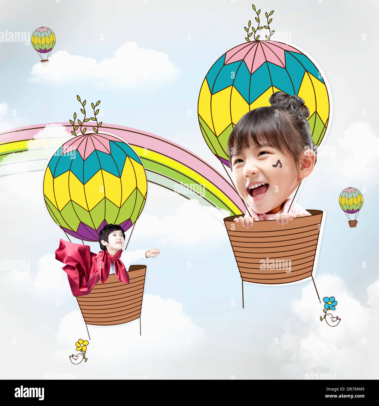 kids on hot air balloon in the sky Stock Photo - Alamy