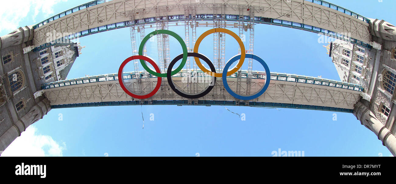 The Olympic rings have been installed to the upper walkways of Tower ...