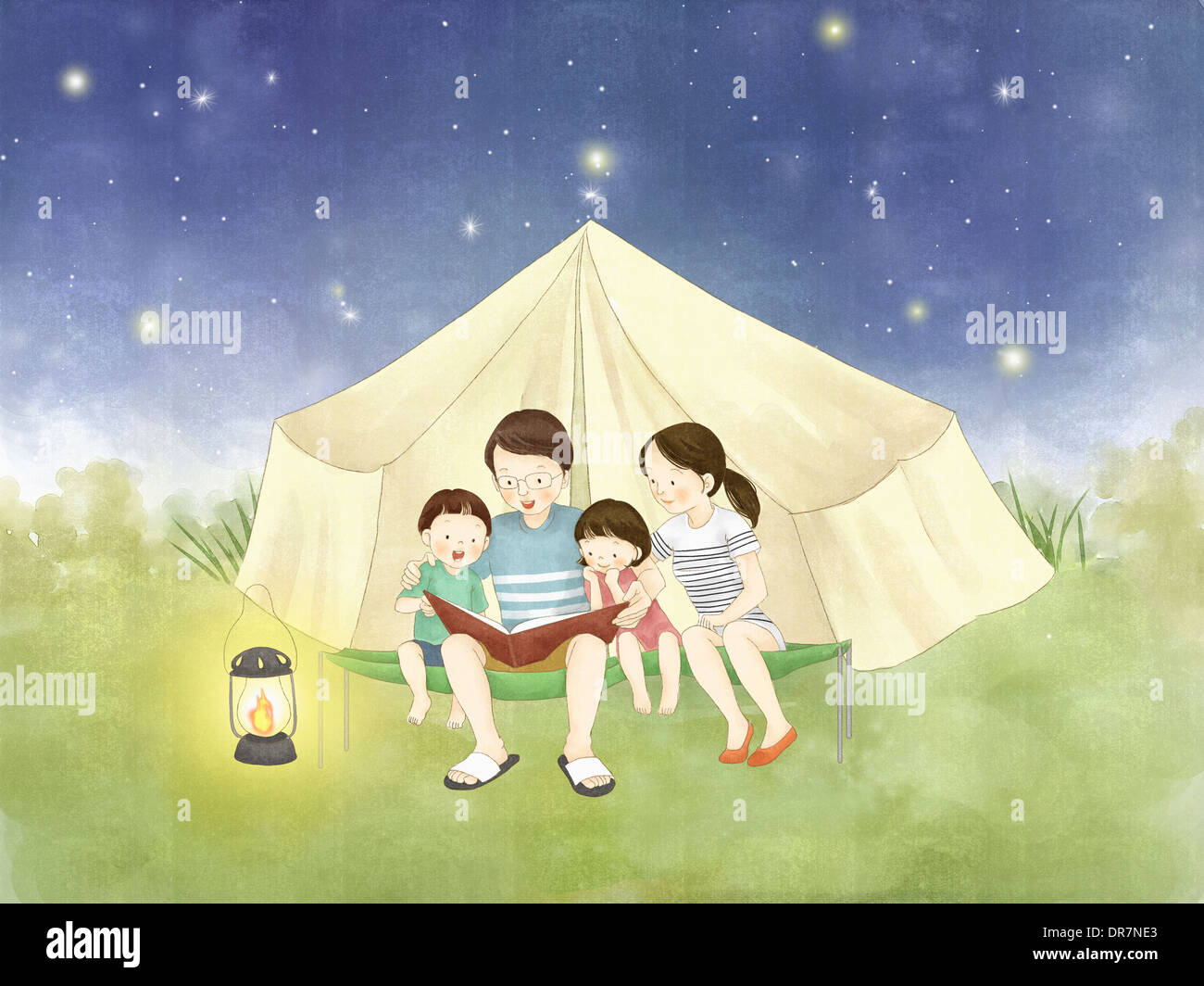 illustration of a family in camping Stock Photo - Alamy