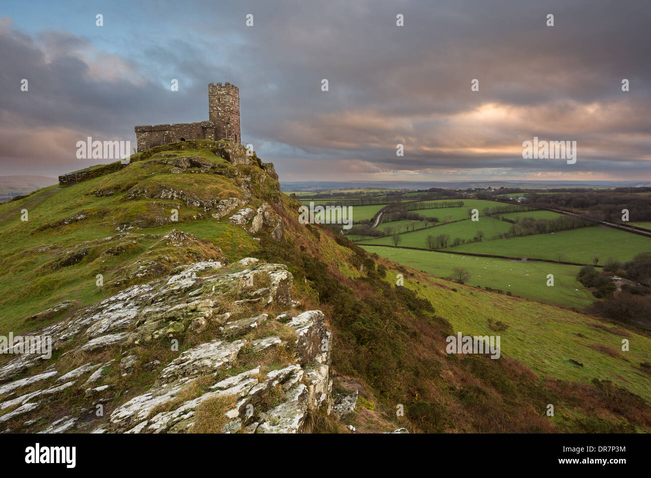 Sunset from Brentor church Dartmoor National Park Devon Uk Stock Photo ...